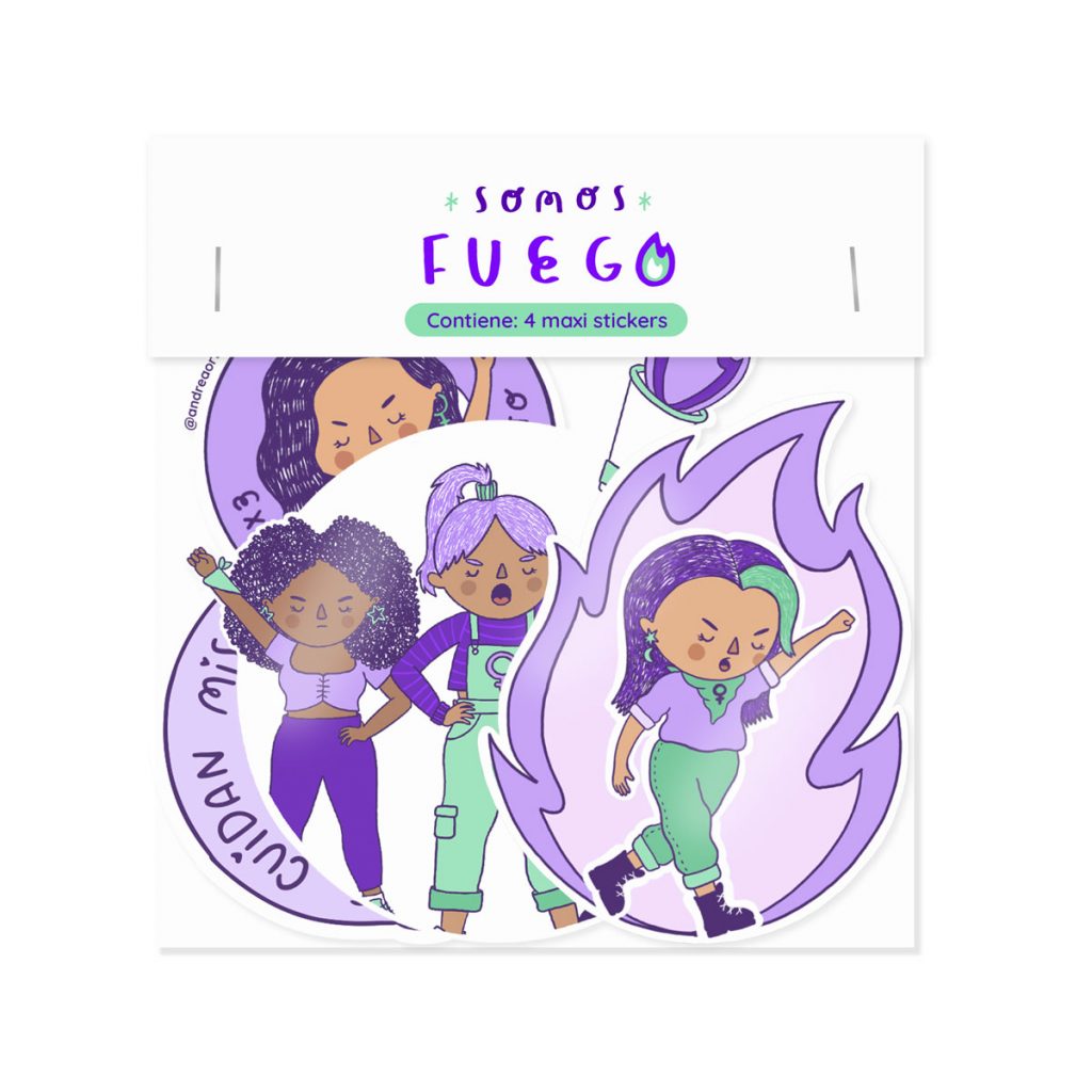 Paquete de 4 maxi stickers Somos Fuego – Andrea Ortiz Sosa – Ilustración